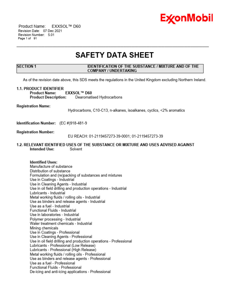 Exxsol D60 MSDS | Download Free PDF | Waste | Waste Management