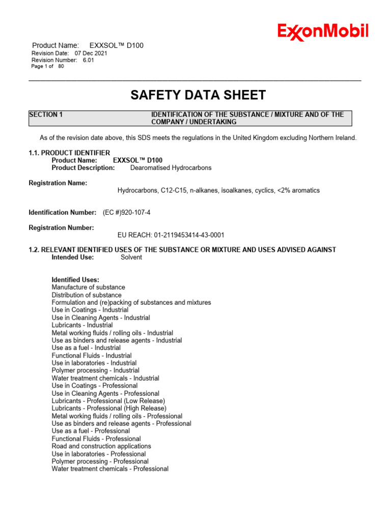 Exxsol D100 MSDS | PDF | Waste Management | Waste