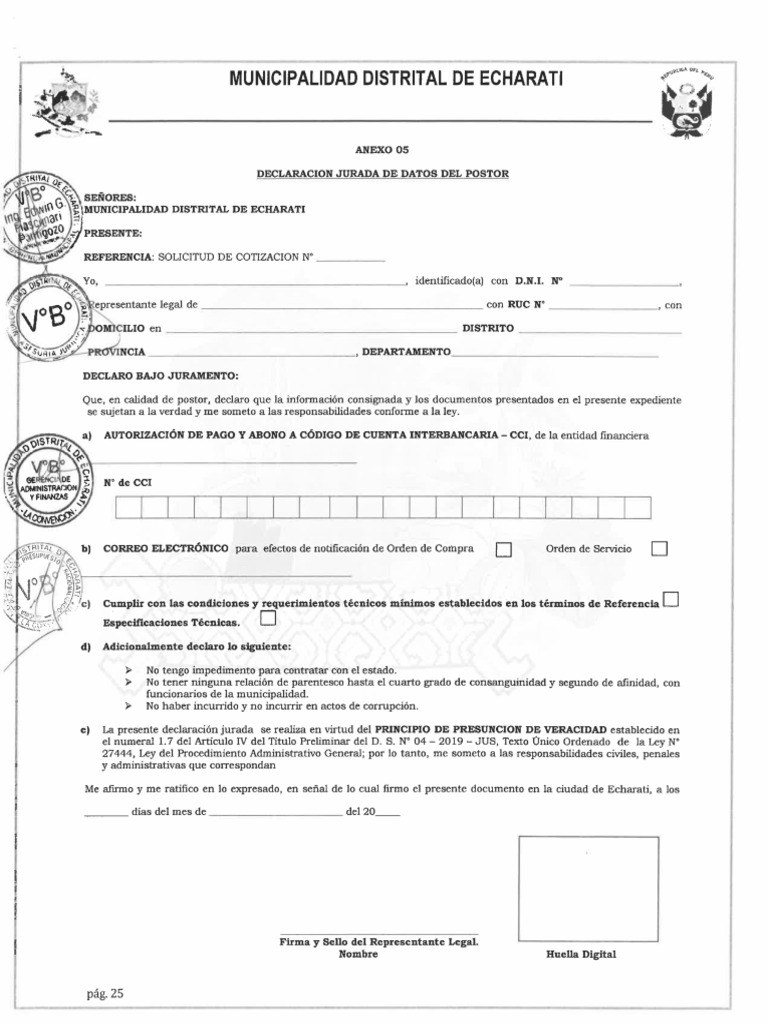 Declaracion Jurada de Datos Del Postor | PDF