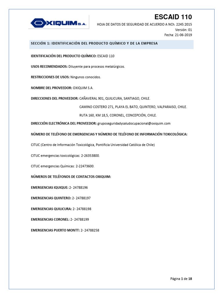 HDS - Escaid 110 - Junio 2019 | PDF | Residuos | Agua