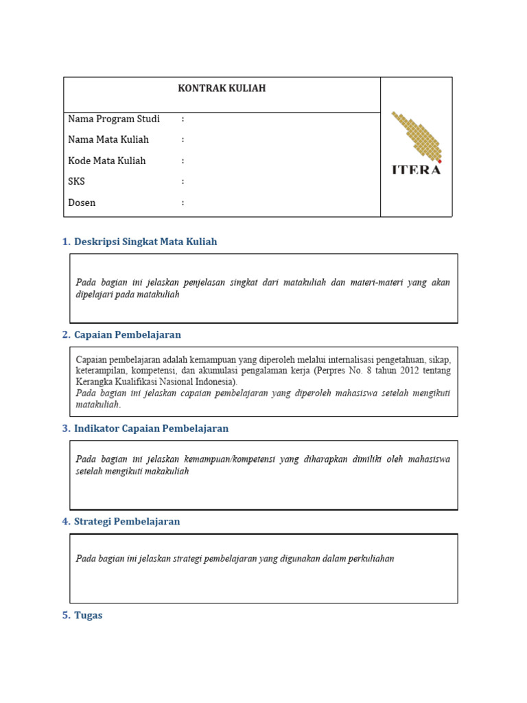 Template Kontrak Kuliah Genap 2023 2024 | PDF