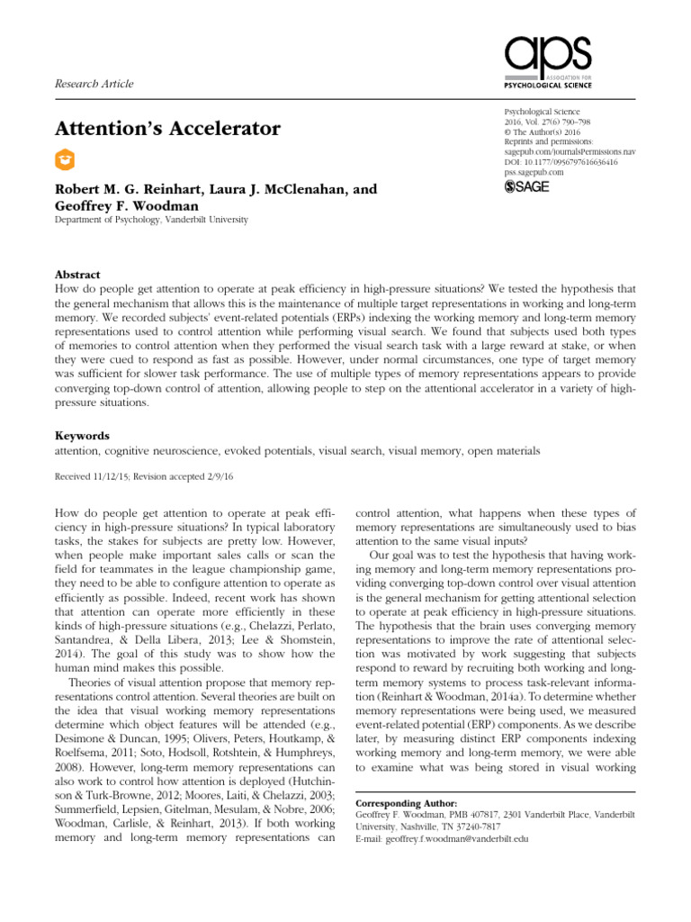 Attention'S Accelerator: Robert M. G. Reinhart, Laura J. Mcclenahan, and Geoffrey F. Woodman ...