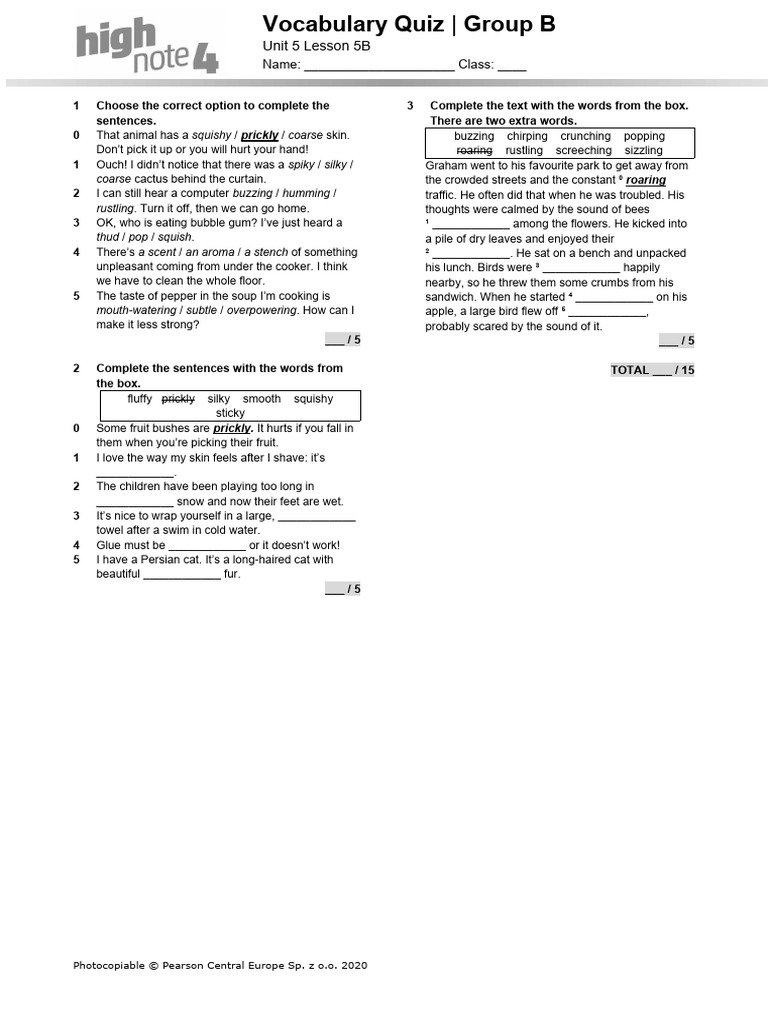 HighNote4 U5B Vocabulary Quiz B | PDF