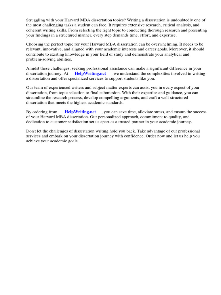 Harvard Mba Dissertation Topics | PDF | Thesis | Master Of Business ...