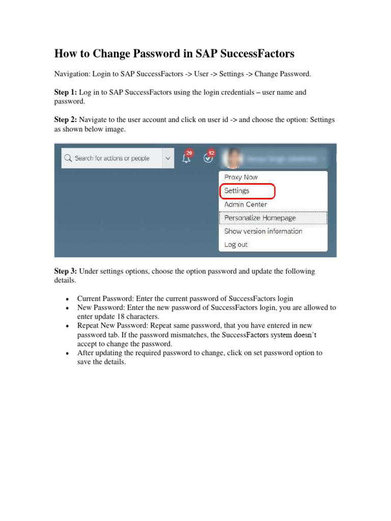 How To Change Password in SAP SuccessFactors | PDF