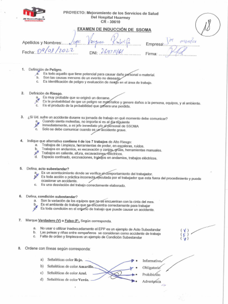 Examen de Induccion de Ssoma 09-08-2022 | PDF Examen de Induccion de Ssoma 09-08-2022 | PDF
