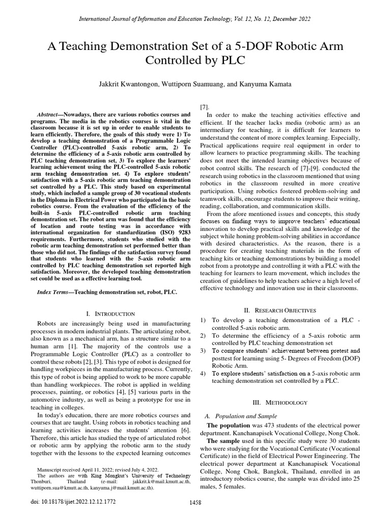 A Teaching Demonstration Set of a 5DOF Robotic Arm Controlled by PLCInternational Journal of ...