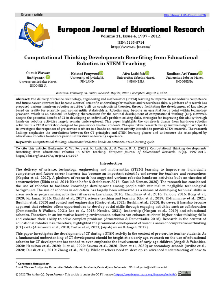 Computational Thinking Development Benefiting From Educational Robotics