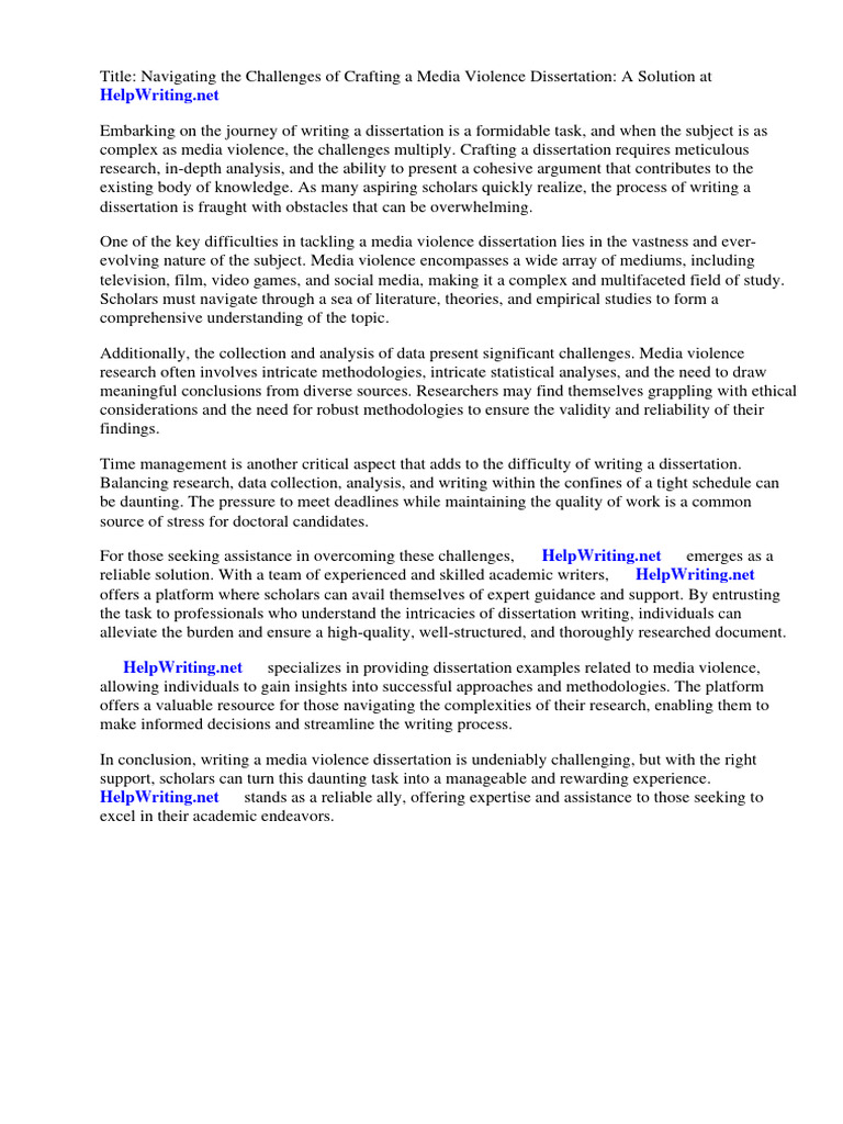 Media Violence Dissertation Example | PDF | Violence | Aggression