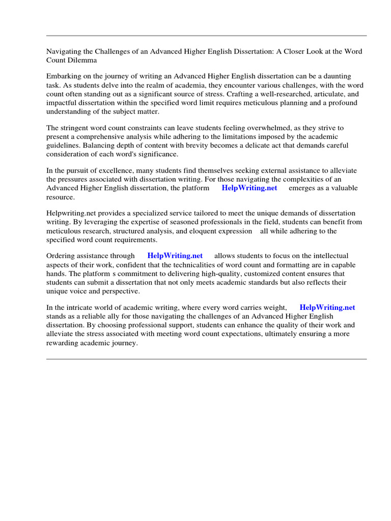 Advanced Higher English Dissertation Word Count | PDF | Thesis | Http ...