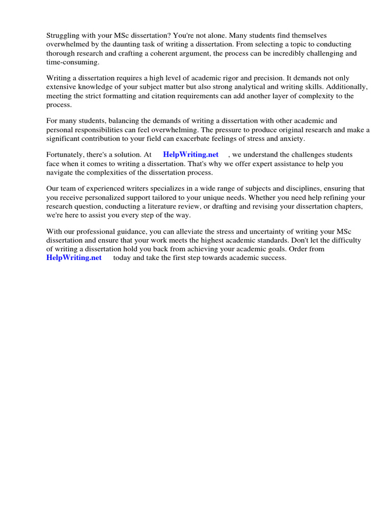 MSC Dissertation Sample | PDF | Thesis | Methodology