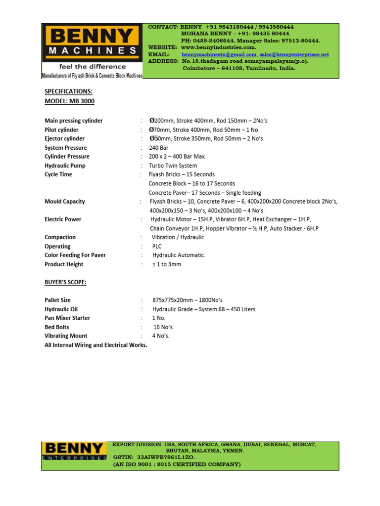 MB 3000 Specification | PDF | Mechanical Engineering