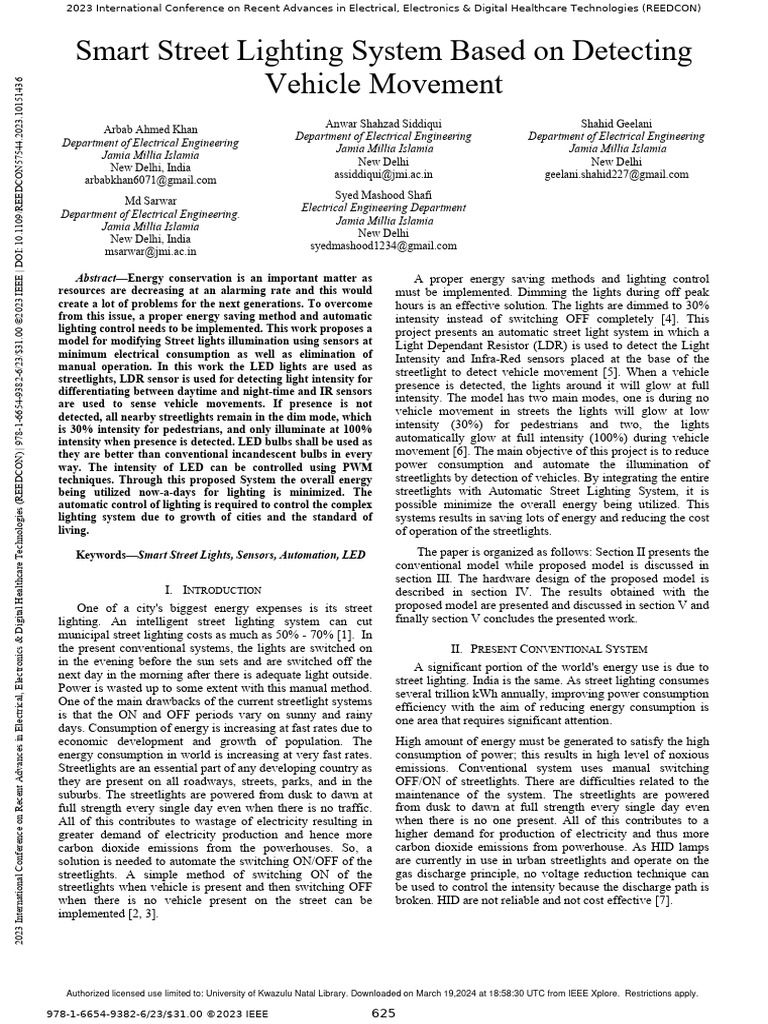 Smart Street Lighting System Based On Detecting Vehicle Movement | PDF ...