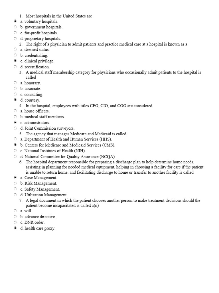 Chapter 1 Exam | PDF | Hospital | Medicare (United States)