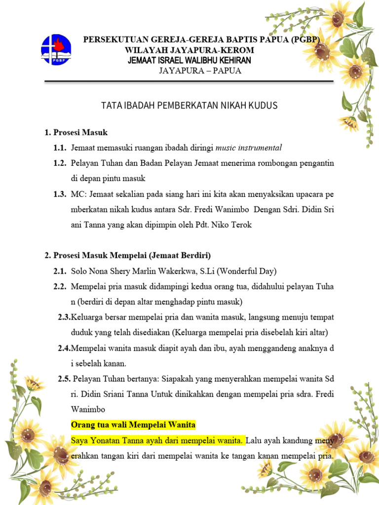 Tata Ibadah Pemberkatan Nikah Kristen | PDF | Ilmu Sosial | Kesehatan ...