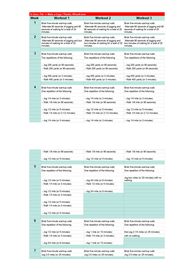 Couch To 5k Plan Spreadsheet - Sheet1 | PDF