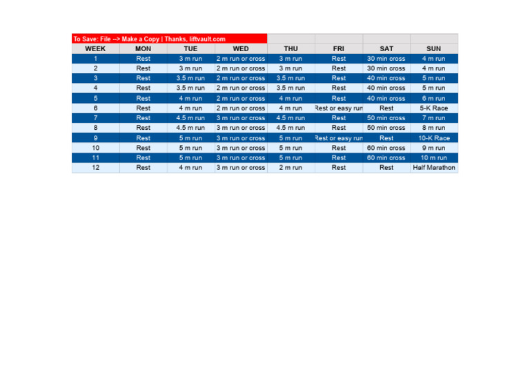 Half Marathon Training Program Spreadsheet (Novice) - Sheet1 | PDF