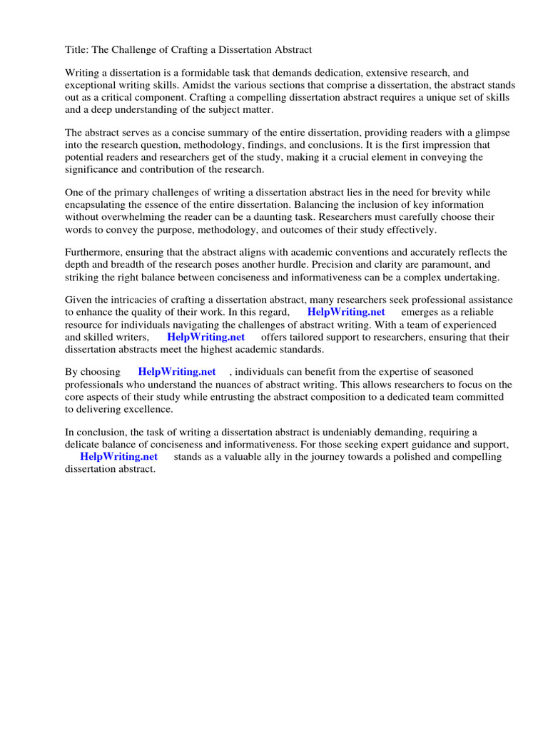 Writing A Dissertation Abstract | PDF | Thesis | Abstract (Summary)