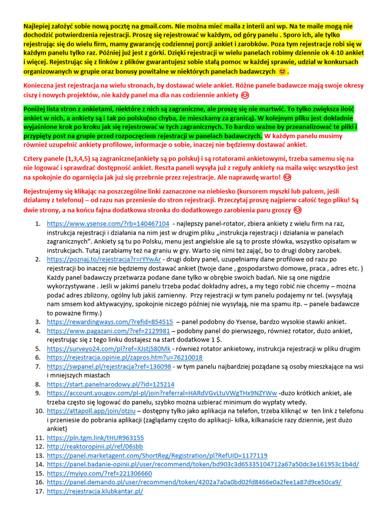 M Nowe Linki Do Rejestracji W Panelach Badawczych 2024 | PDF