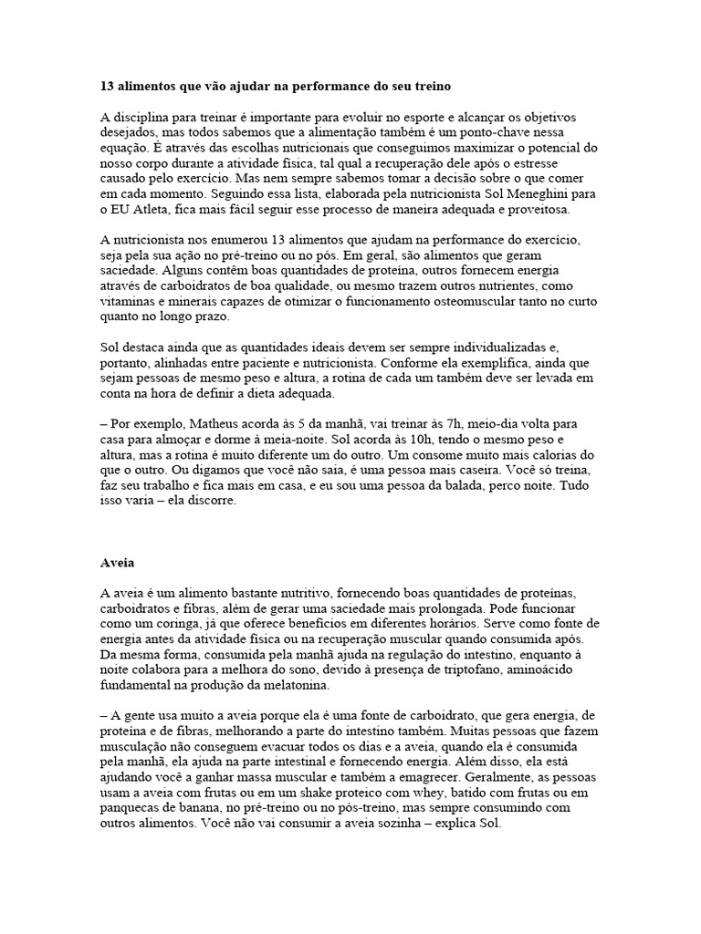13 Alimentos Que Vão Ajudar Na Performance Do Seu Treino Pdf