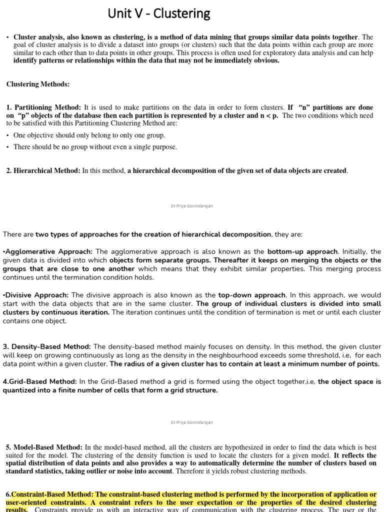 Unit V - Clustering | PDF | Cluster Analysis | Artificial Intelligence