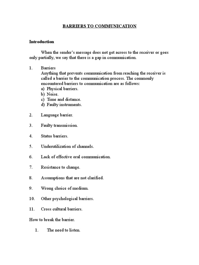 Barriers To Communication | PDF | Communication | Cognitive Science