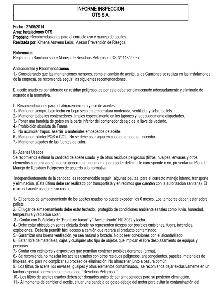 Manejo De Aceites Pdf Residuos Contaminación