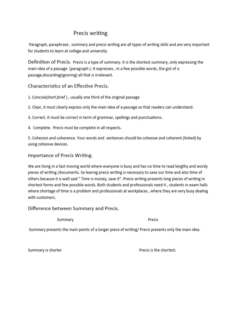 Precis Writing | PDF | Linguistics