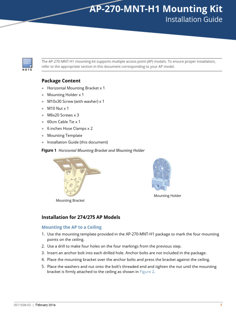 AP 270 MNT H1 Mounting Kit Installation Guide | PDF | Screw | Nut (Hardware)