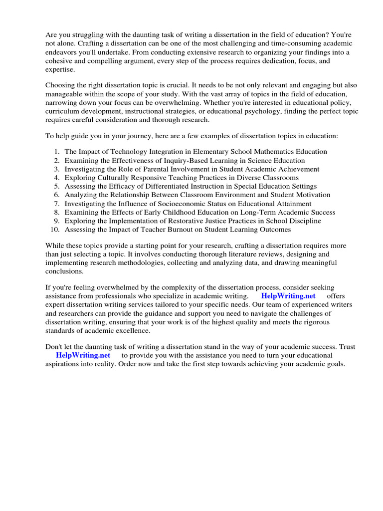 Examples of Dissertation Topics in Education | PDF | Teachers ...