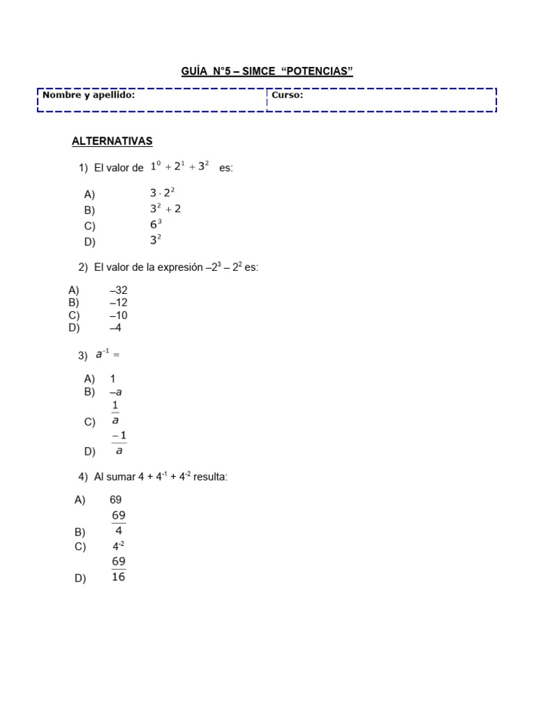 Guía de Potencias SIMCE 2° Medio | PDF