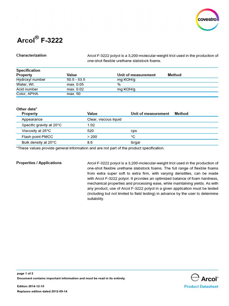 Arcol F 3222 - en - 05493889 13017131 13552566 | PDF | Polyurethane | Foam