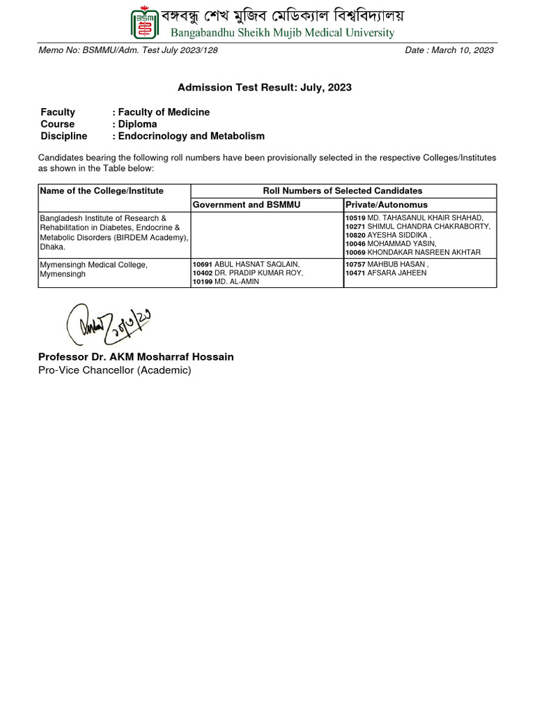 BSMMU Endocrinology and Metabolism July 2023 | PDF | Science & Mathematics