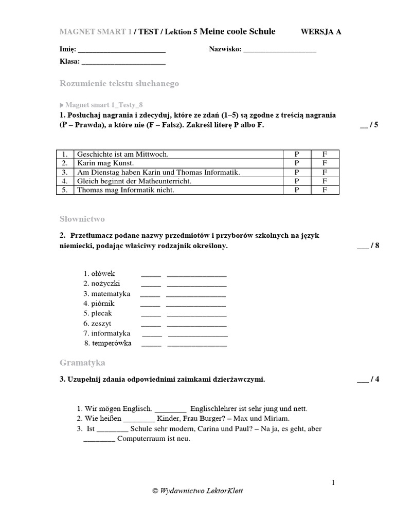 Magnet Smart 1test 5 Wersja A | PDF