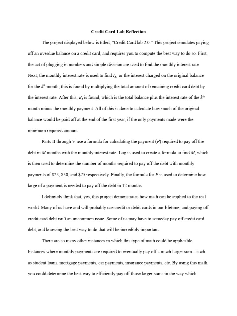 Credit Card Debt Assignment Reflection | PDF | Credit Card | Interest