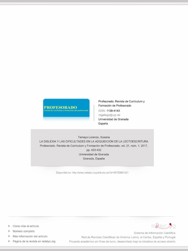 Art Culo Dislexia y Dificultades en La Lectoescritura. | PDF
