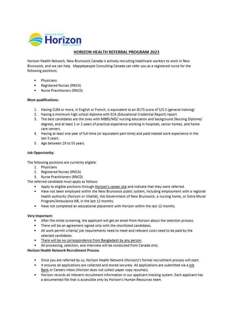 Horizon Referral Program Fact Sheet | PDF | Recruitment | Nursing
