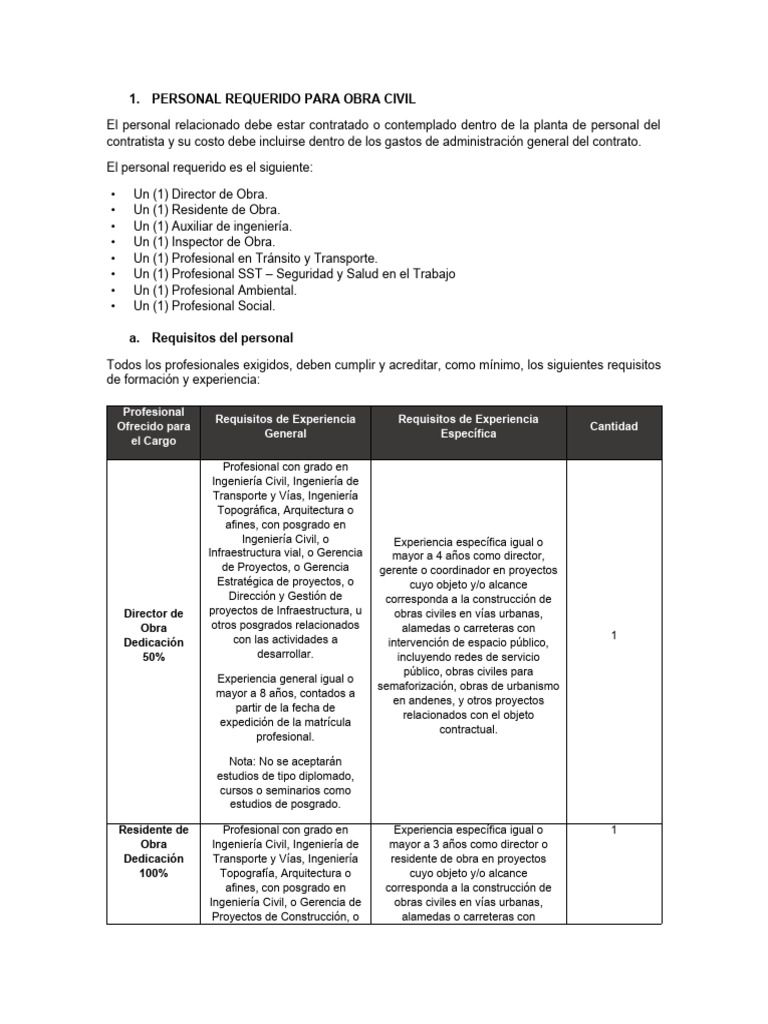 Personal Requerido | PDF | Ingeniero civil | Ingeniería