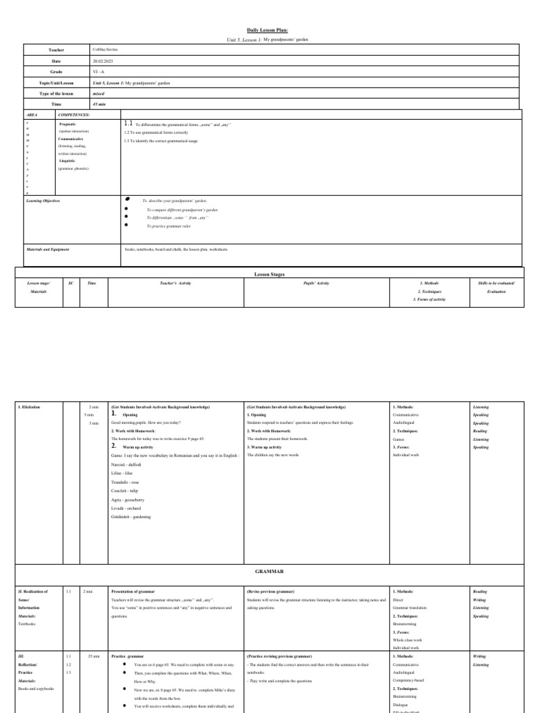 Lesson Plan 1 | PDF | Lesson Plan | Grammar Lesson Plan 1 | PDF | Lesson Plan | Grammar