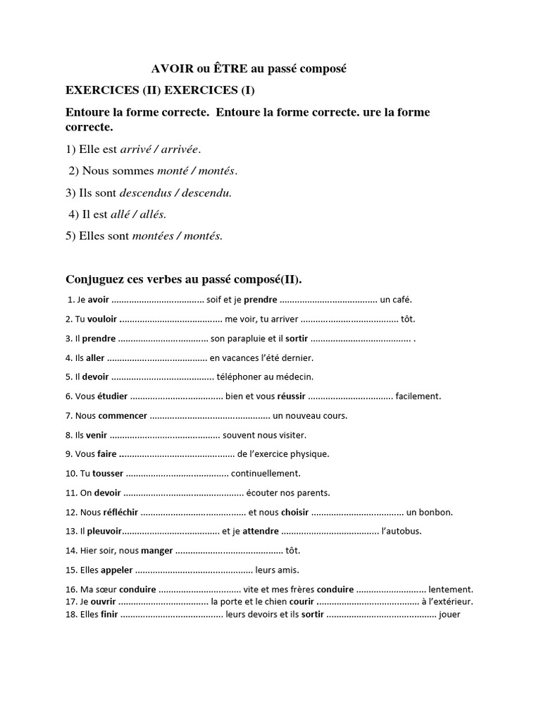 AVOIR Ou ÊTRE Au Passé Composé | PDF | Échecs | Théorie (échecs)