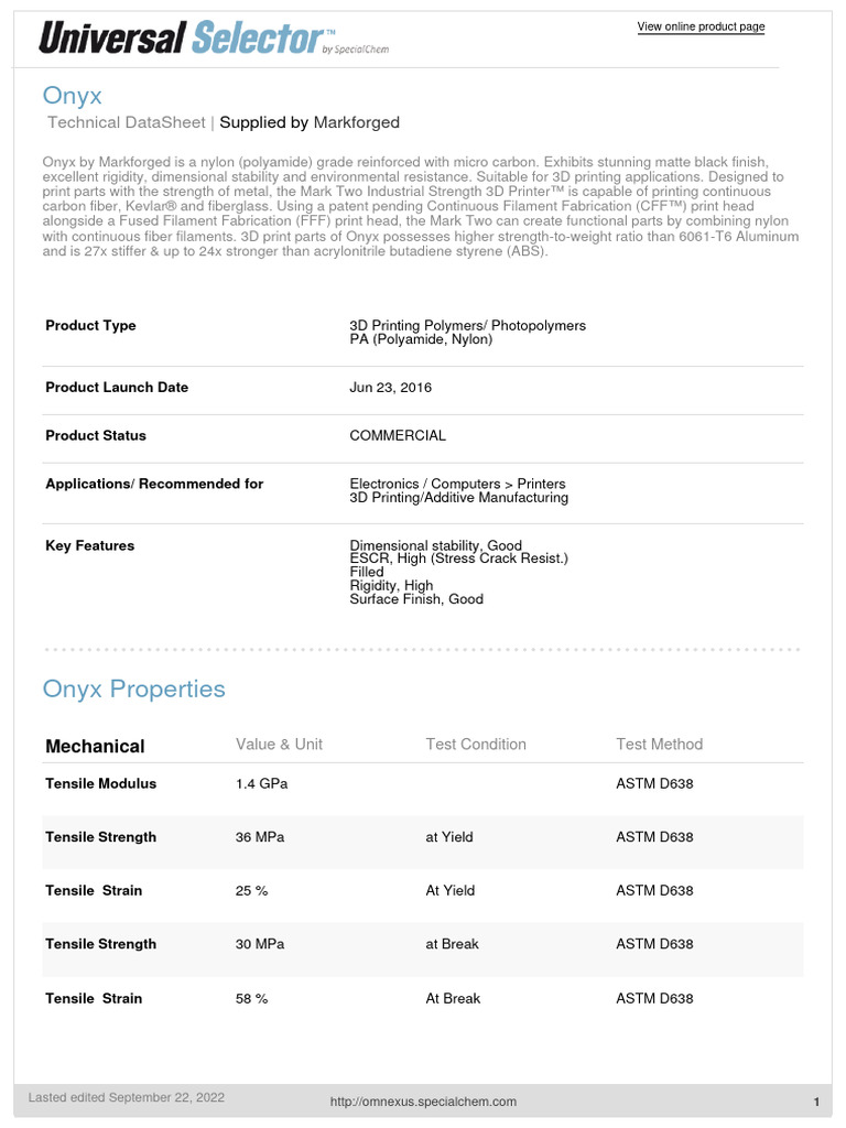 Onyx - Markforged | PDF | 3 D Printing | Strength Of Materials