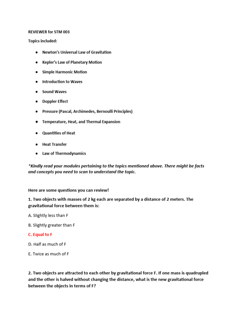 Edited STM 003 Reviewer | PDF | Buoyancy | Heat Transfer