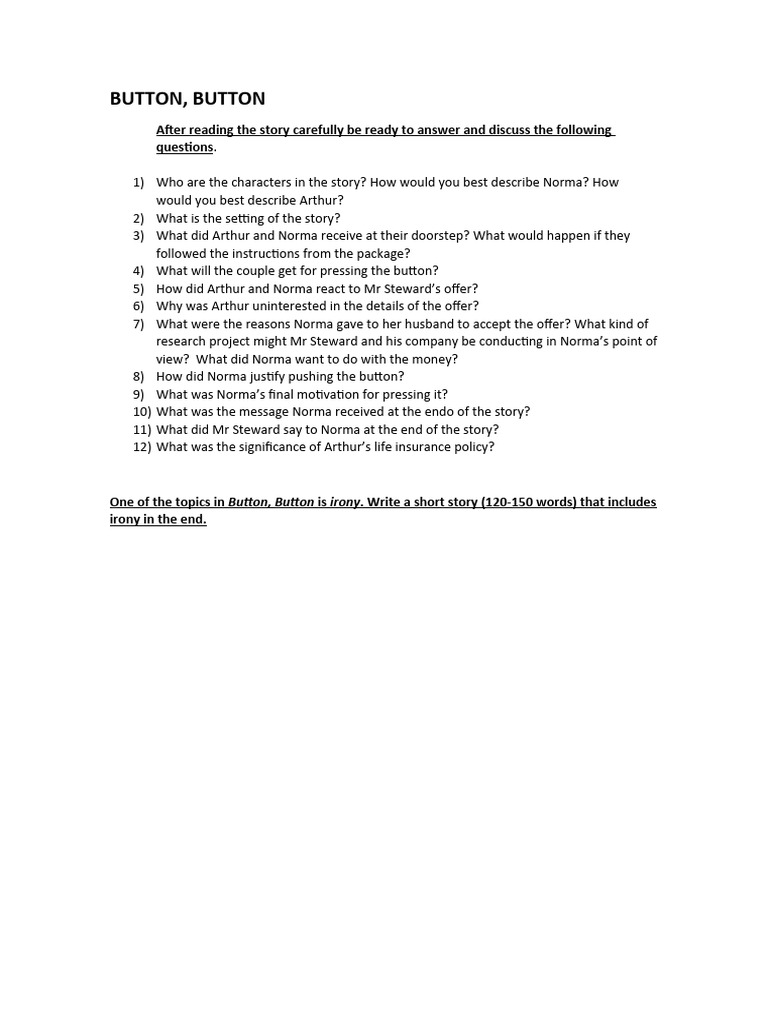 BUTTON BUTTON After Reading Activities. | PDF