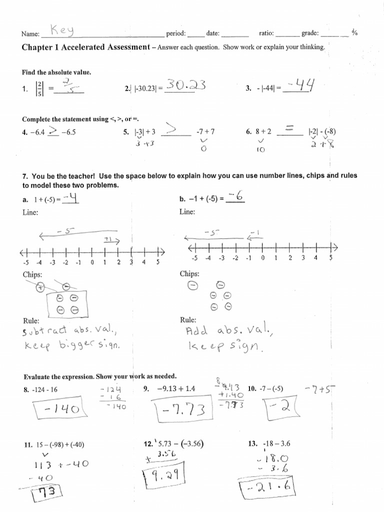 A7 Chapter 1 Test Answer Key | PDF