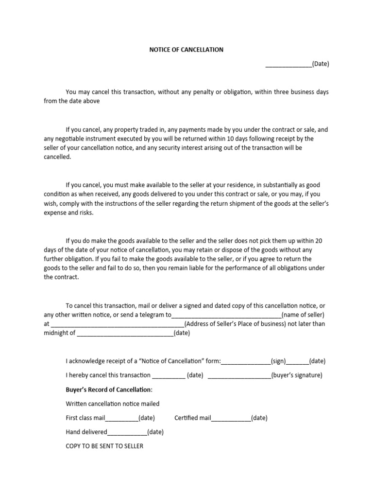 Cancellation Notice Template | PDF