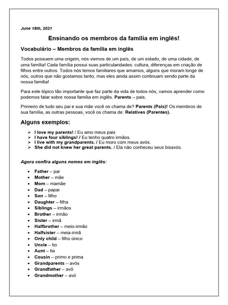 Family Vocabulary | PDF