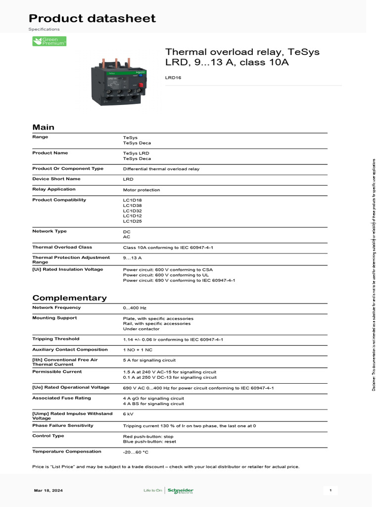 Schneider Electric - TeSys-LRD - LRD16 | PDF | Relay | Electrical ...