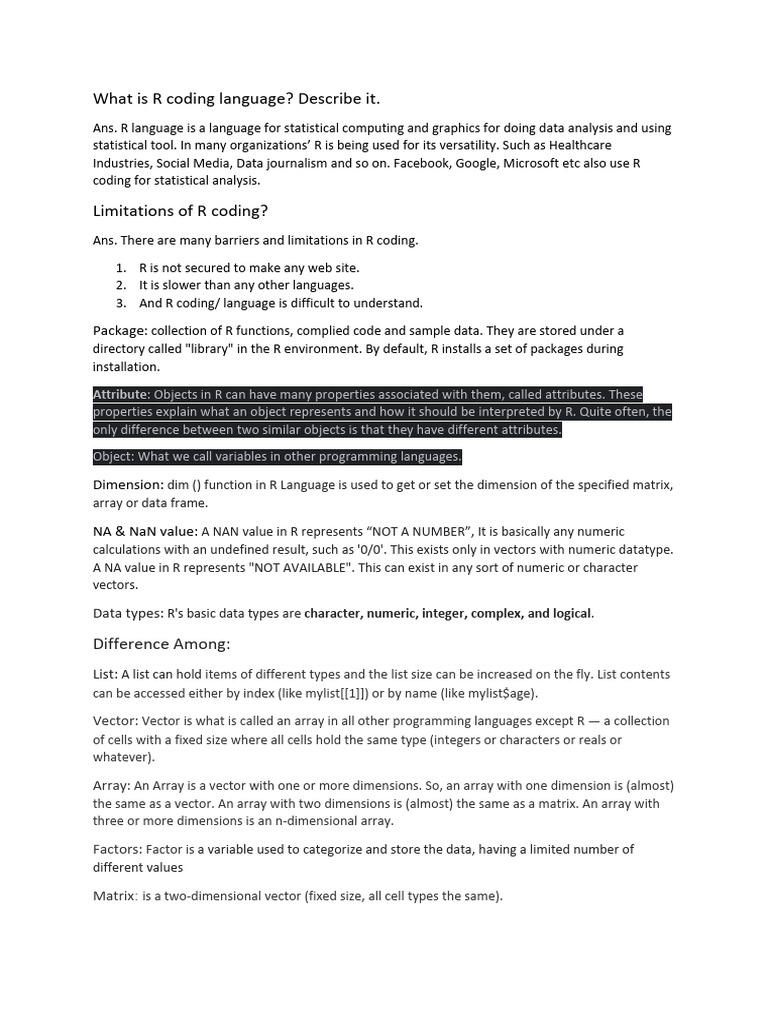 R Coding Language | PDF | R (Programming Language) | Data Type R Coding Language | PDF | R (Programming Language) | Data Type
