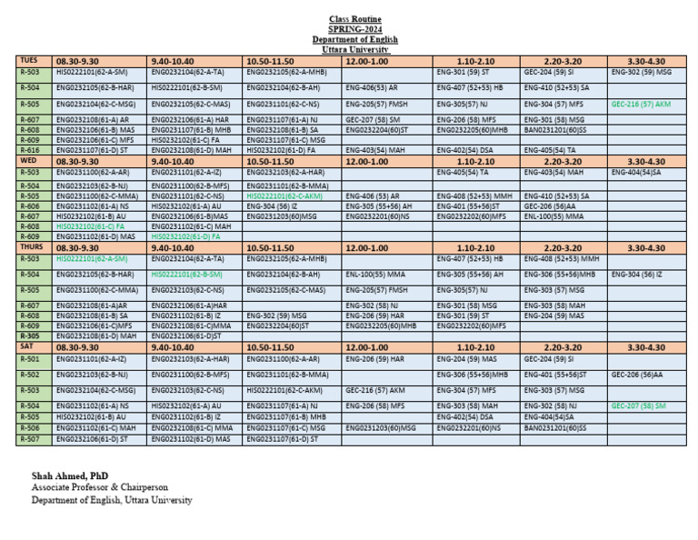 Class Routine SPRING 24 Updated2 | PDF