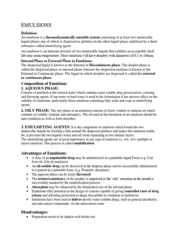 EMULSIONS | PDF | Emulsion | Surfactant